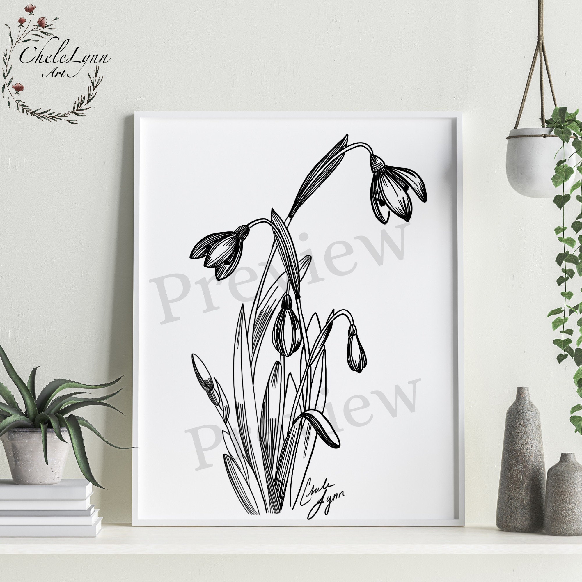Birth Flower January Snowdrop Digital Art Minimal Snowdrop - Etsy UK