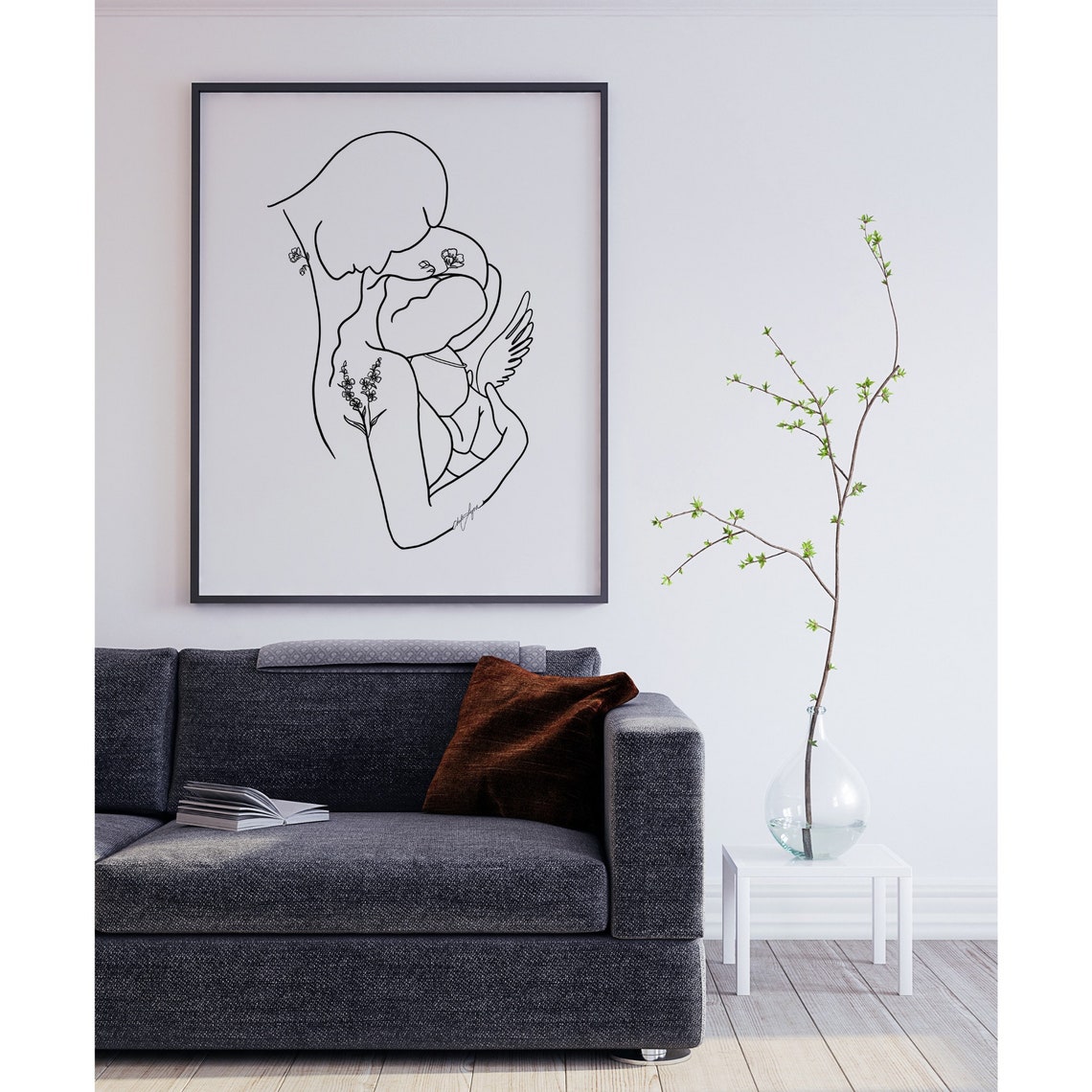 Mother Father and Boy Angel Baby\ Infant Loss Art\ Grieving Mother Gift ...