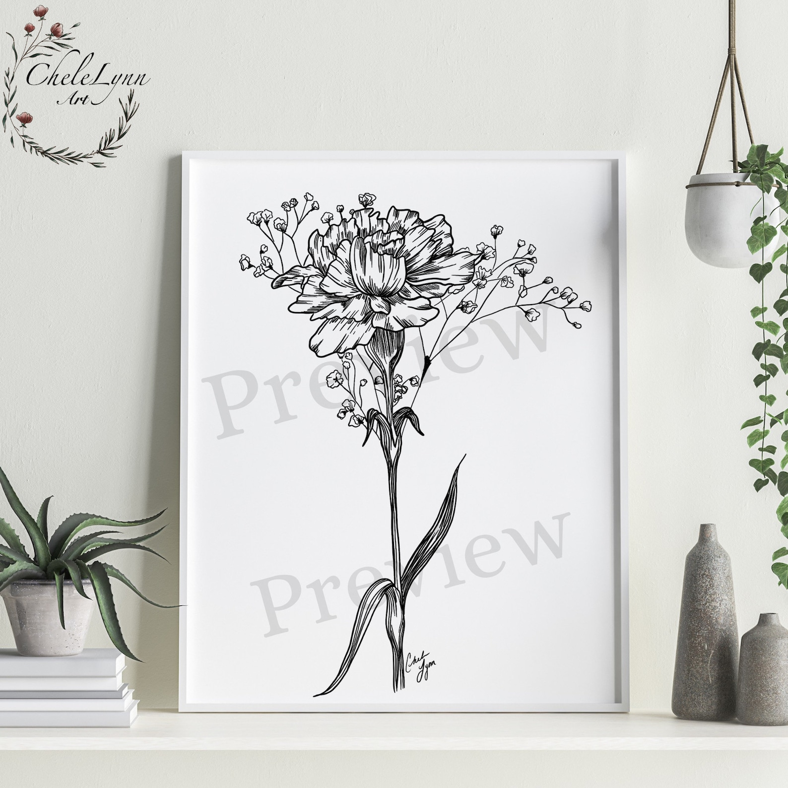 January Birth Flower Art January Carnation Birth Flower - Etsy