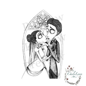 Corpse Bride Victor and Victoria Printable | Tim Burton Style Art ...