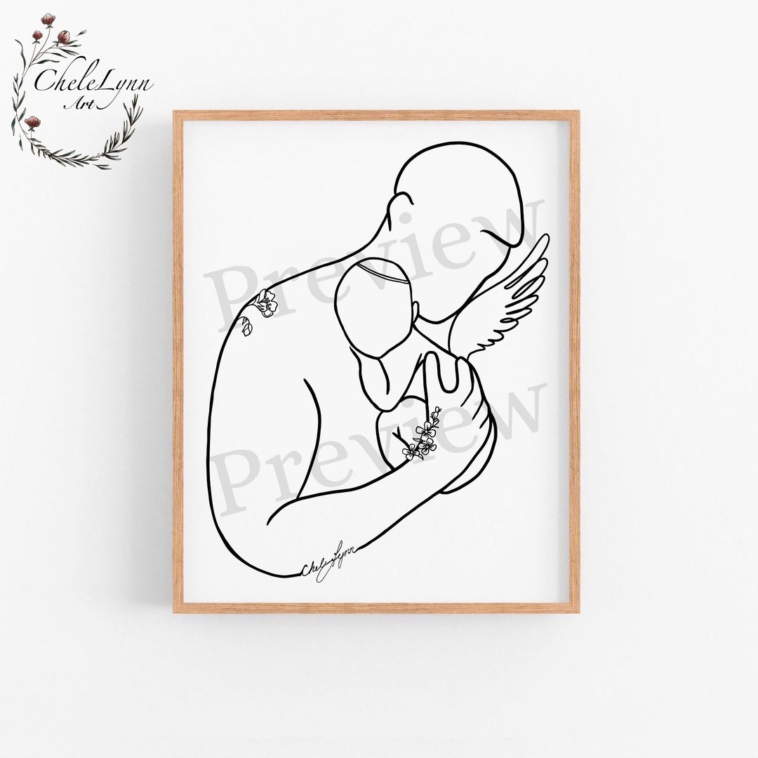 Father Holding Boy Angel Baby Digital Art/ Infant Loss Art/ Printable ...