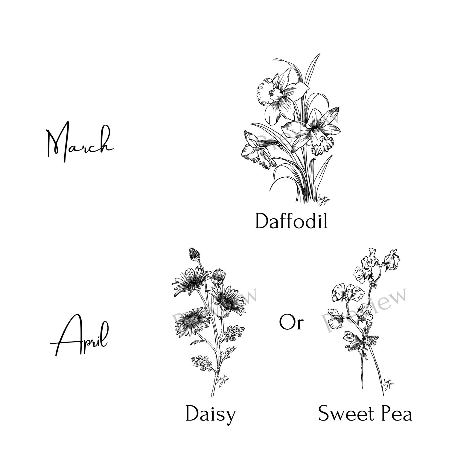 CUSTOM Family Birth Flower Bouquet Floral Line Art Birth - Etsy