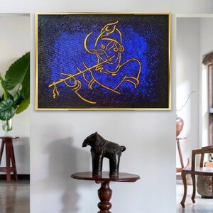 Krishna Original Indian Abstract Art on Canvas for Living Room ...