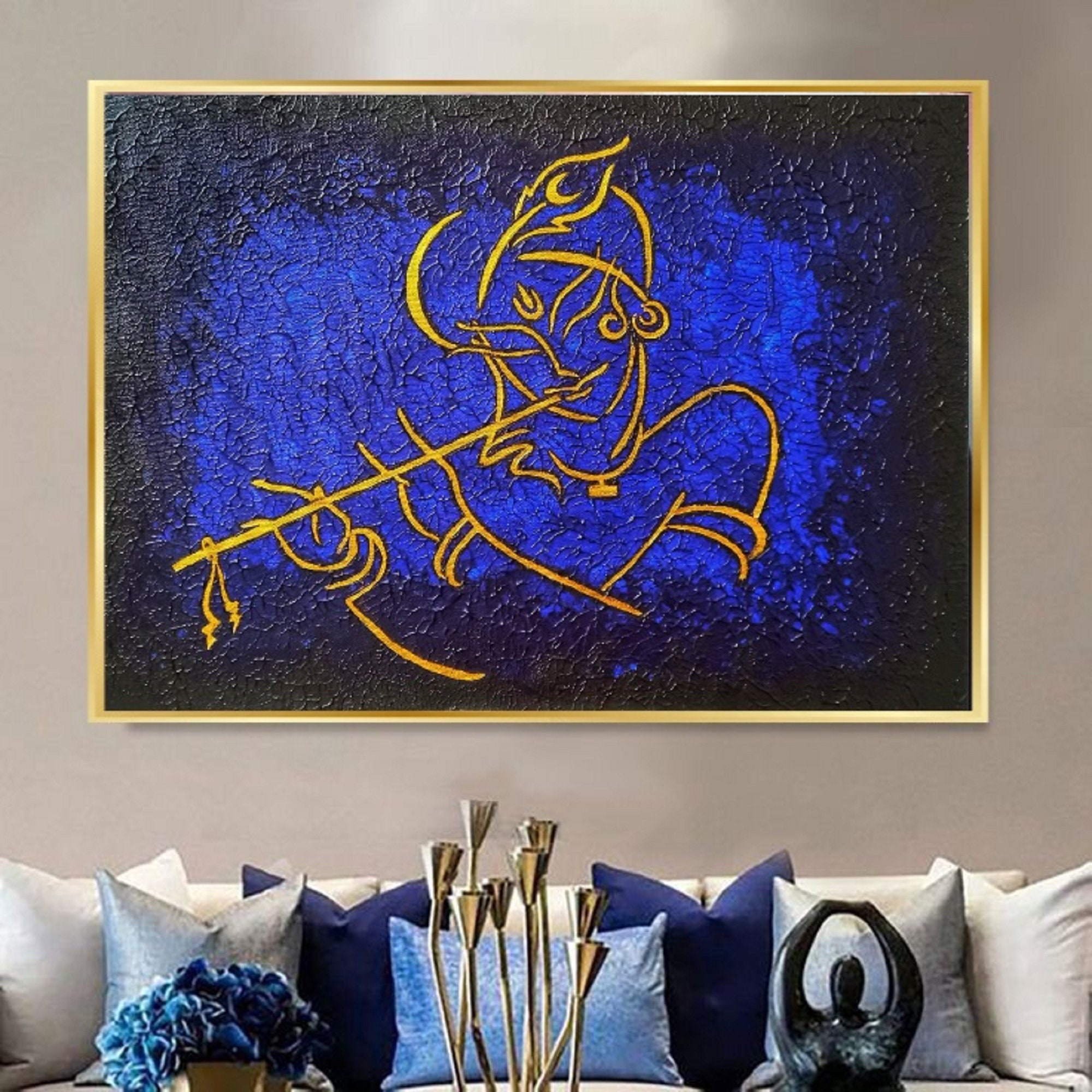 Krishna Original Indian Abstract Art on Canvas for Living Room Original ...