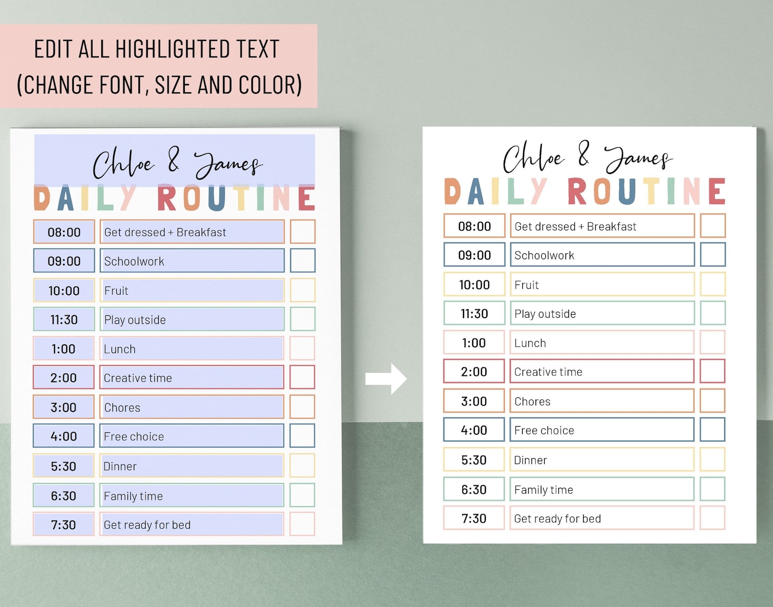DAILY ROUTINE Chart, Chore Chart for Kids, EDITABLE, Bedtime Routine ...