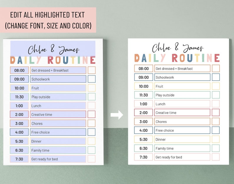 DAILY ROUTINE Chart, Chore Chart for Kids, EDITABLE, Bedtime Routine ...