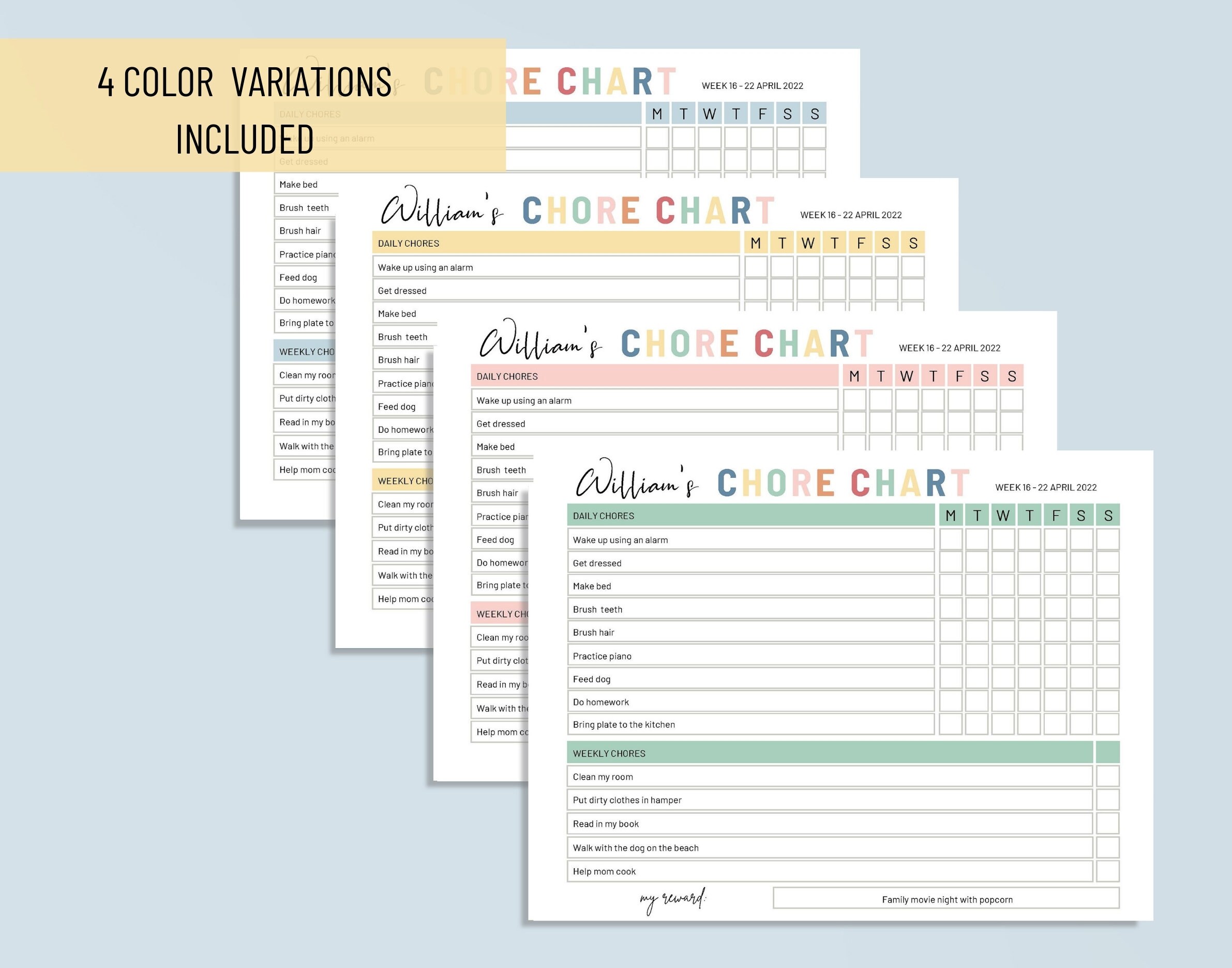 CHORE Chart PRINTABLE Reward Chart Routine Chart Kids | Etsy