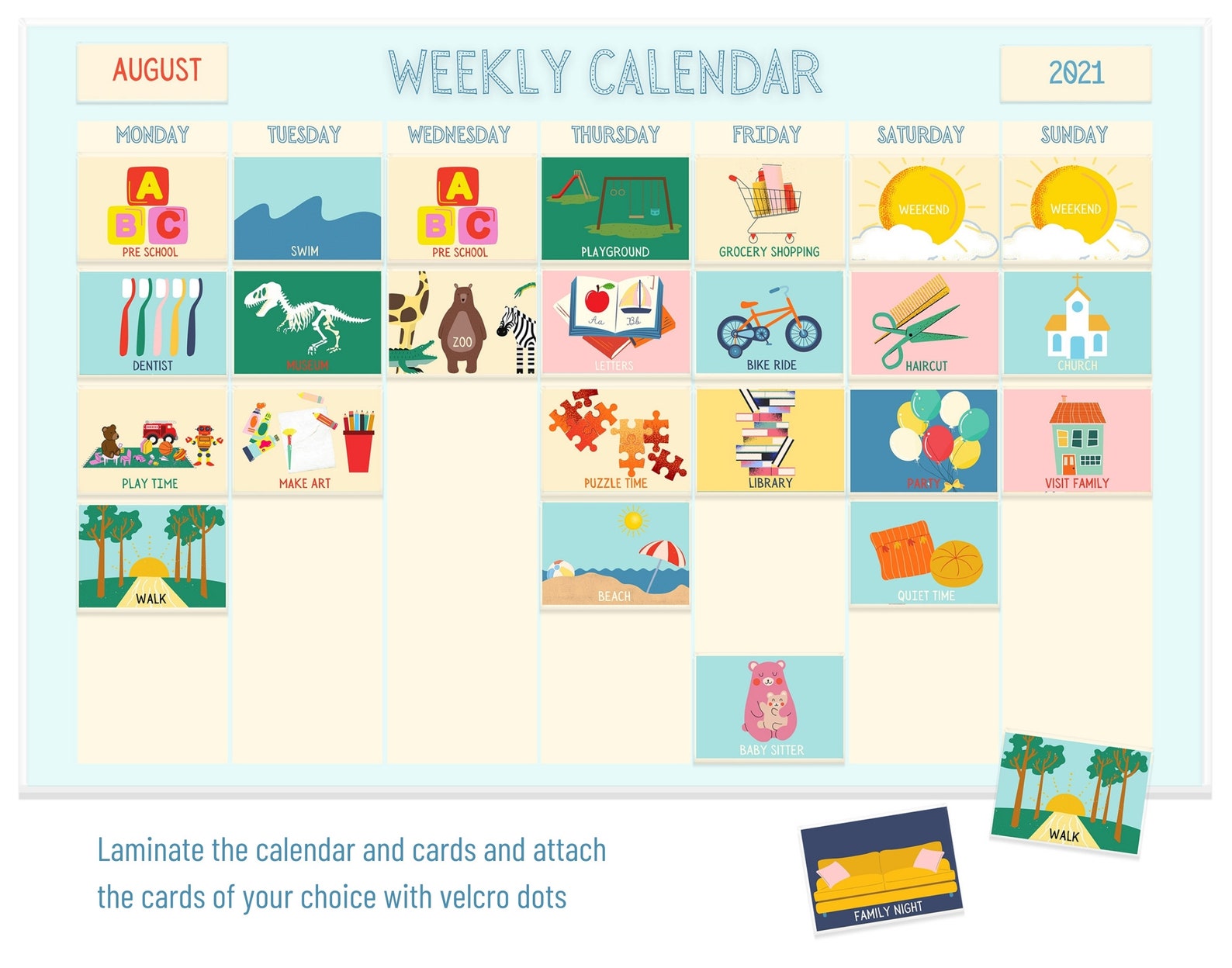 Kids Activity Calendar Printable Weekly Routine Perpetual - Etsy