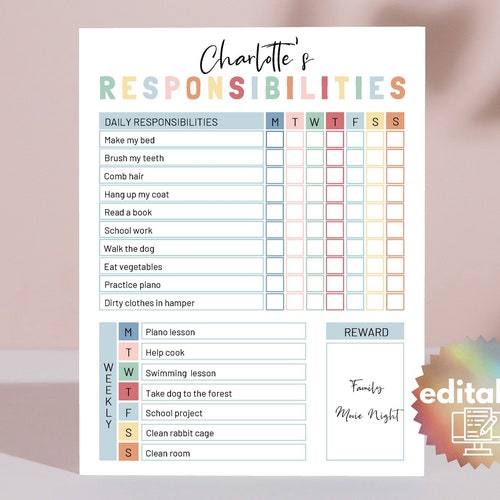 Editable Daily Routine Chore Chart Template for Kids & Toddler - Etsy