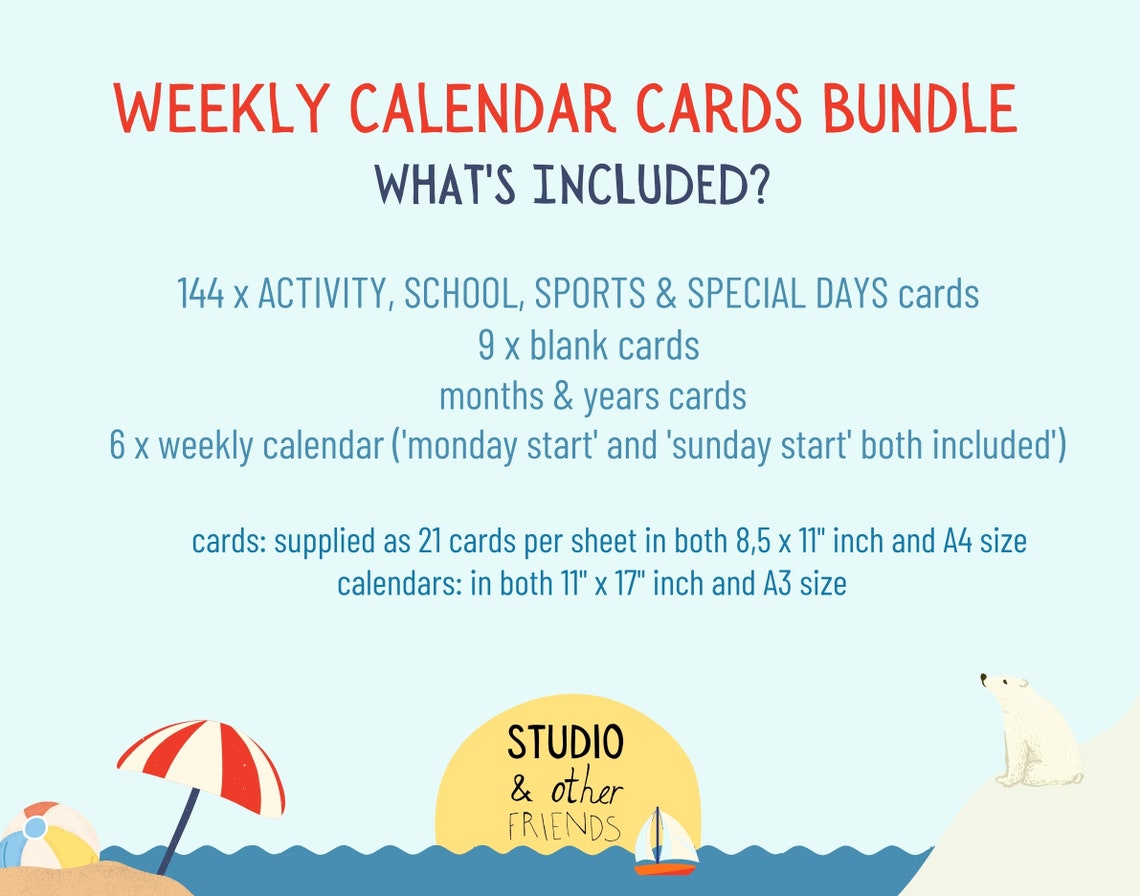 Kids Activity Calendar Printable Weekly Routine Perpetual - Etsy