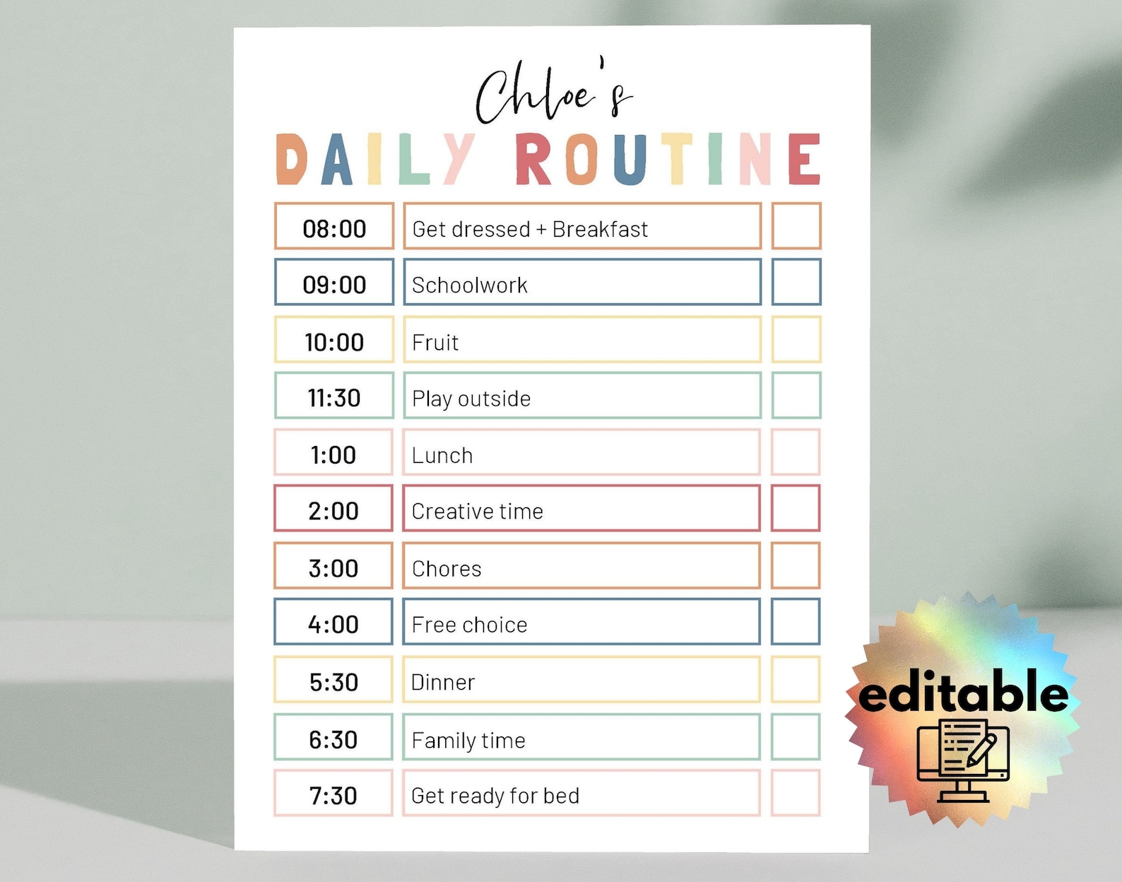 DAILY ROUTINE Chart Chore Chart for Kids EDITABLE Bedtime - Etsy
