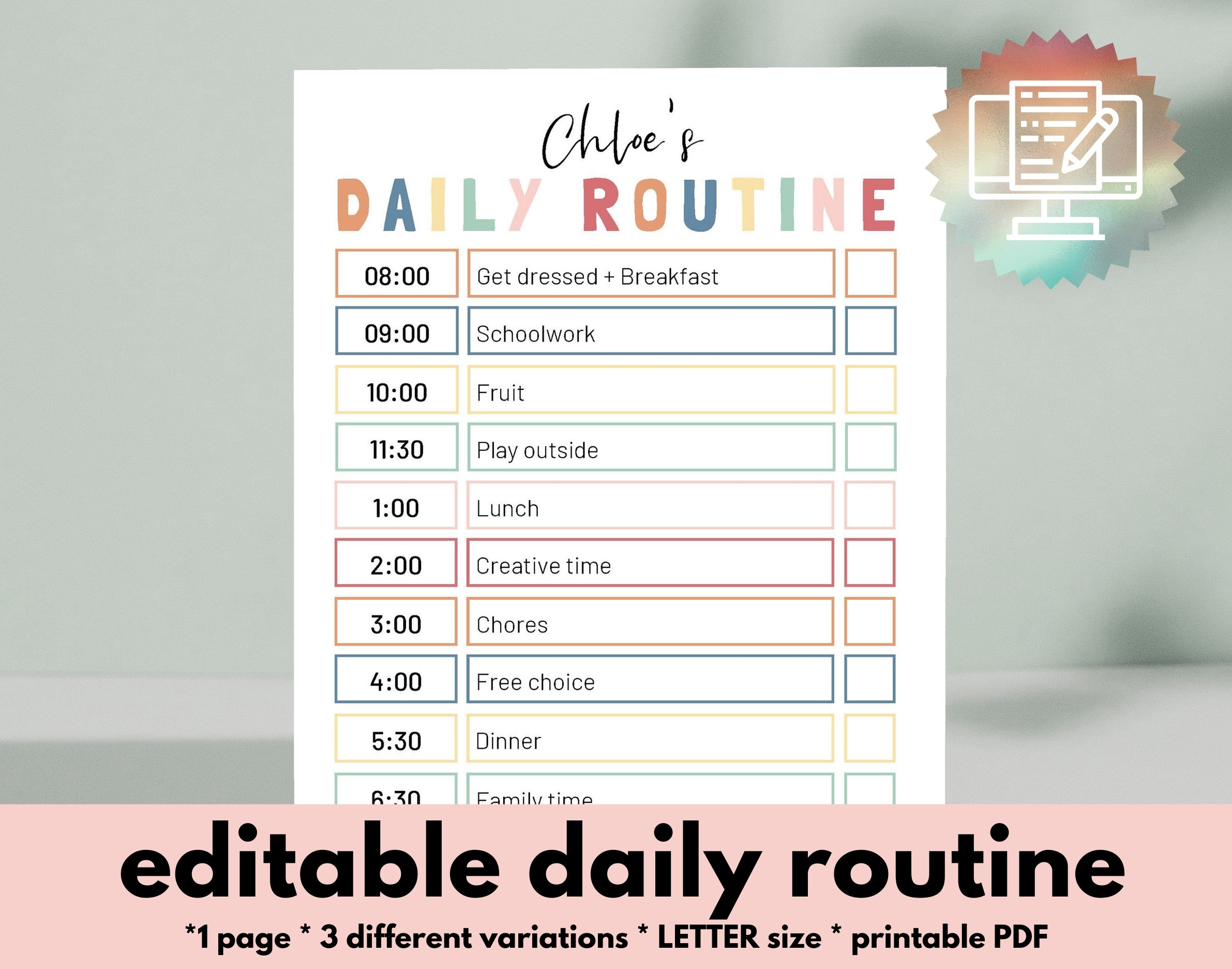 DAILY ROUTINE Chart Chore Chart for Kids EDITABLE Bedtime - Etsy