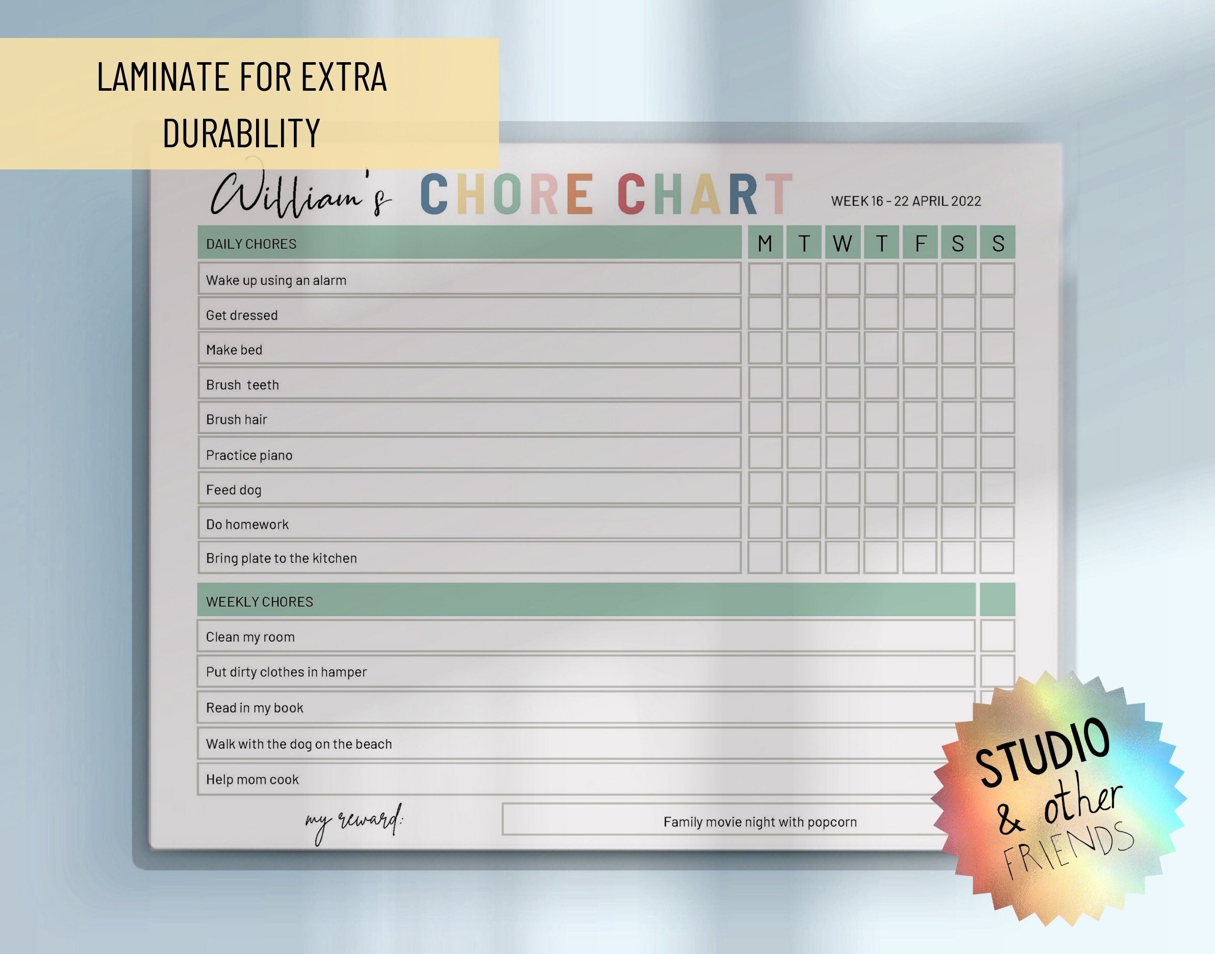 CHORE Chart PRINTABLE Reward Chart Routine Chart Kids | Etsy