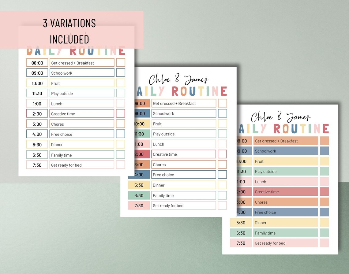 DAILY ROUTINE Chart Chore Chart for Kids EDITABLE Bedtime - Etsy