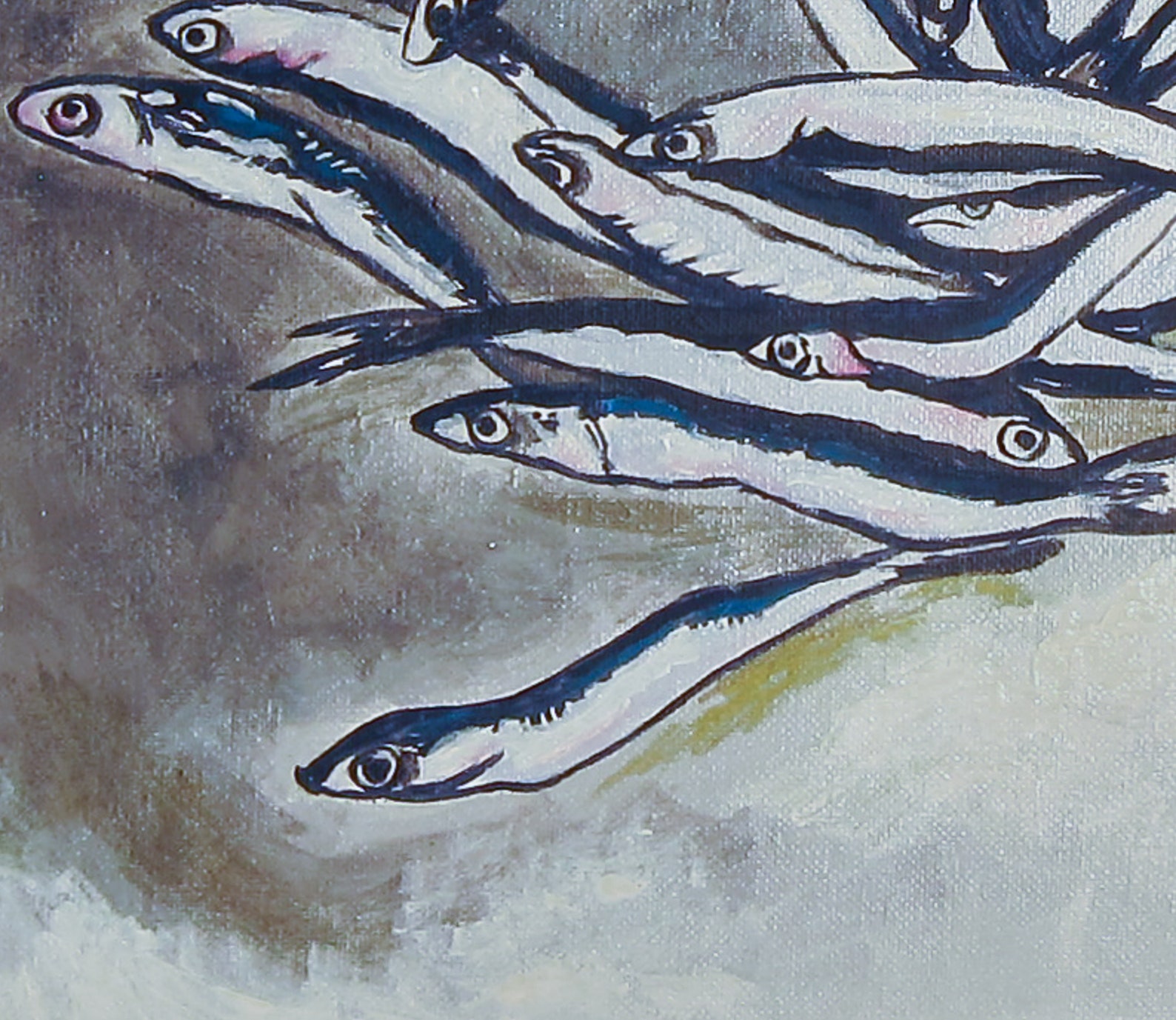 Half a Kilogram of Anchovies. Acrylic Painting on Canvas. Still Life ...