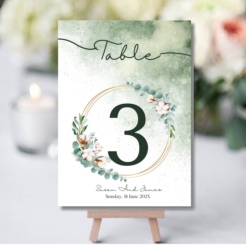 Printable Table Numbers Wedding Tableelegant Eucalyptus and - Etsy