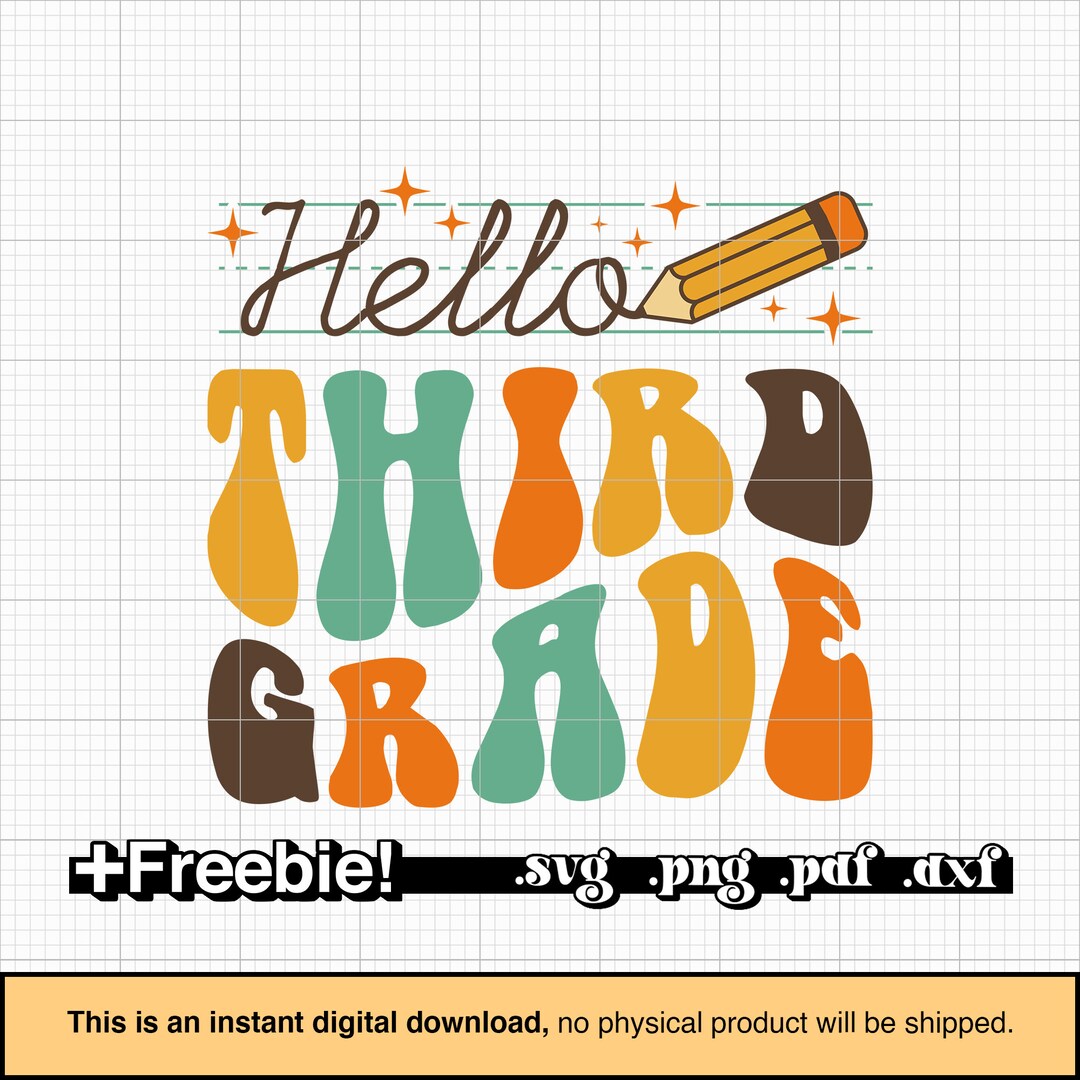 Hello Third Grade SVG, Back to School, Retro Wavy Design, Pencil SVG ...