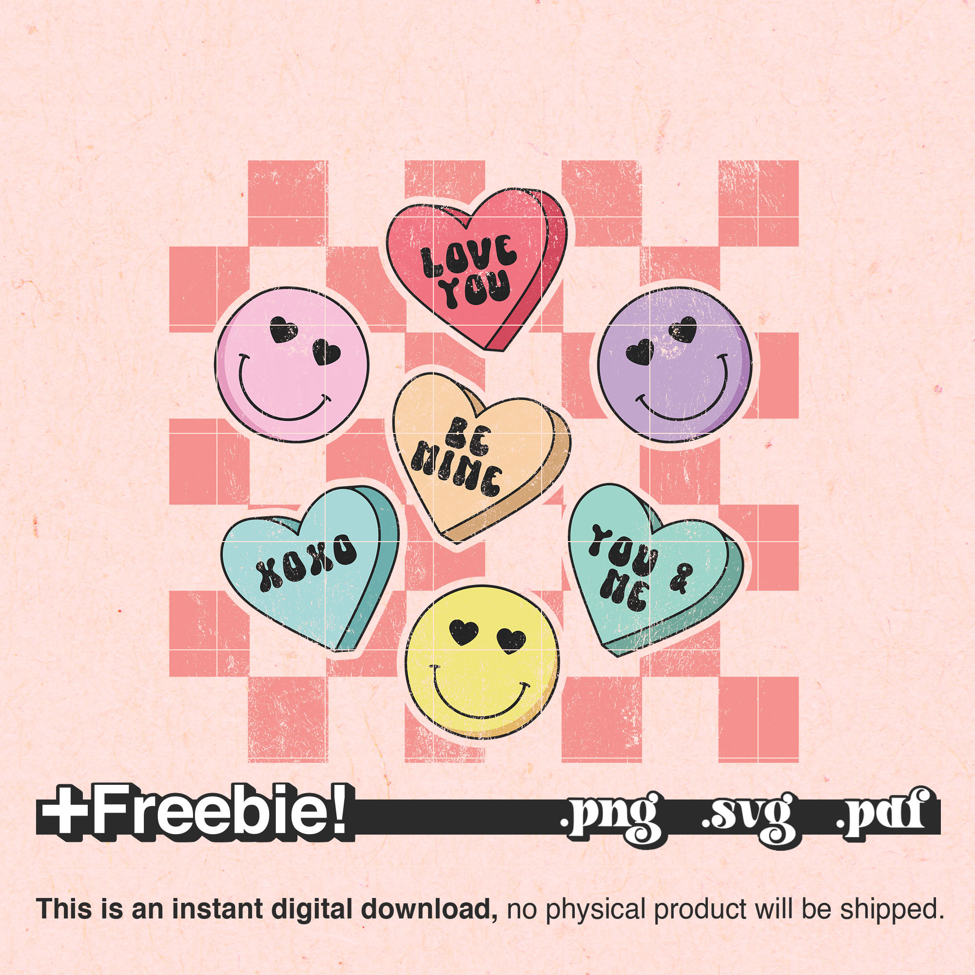 Candy Heart Svg Png Valentines Conversation Hearts Checkered - Etsy