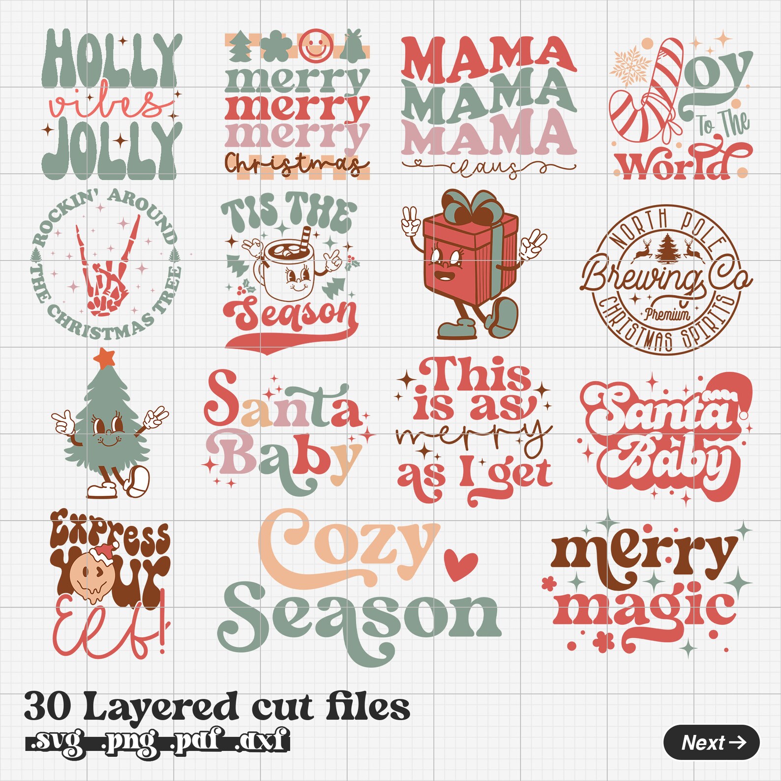Retro Christmas Svg Bundle Vintage Svg Bundle Cute Christmas - Etsy