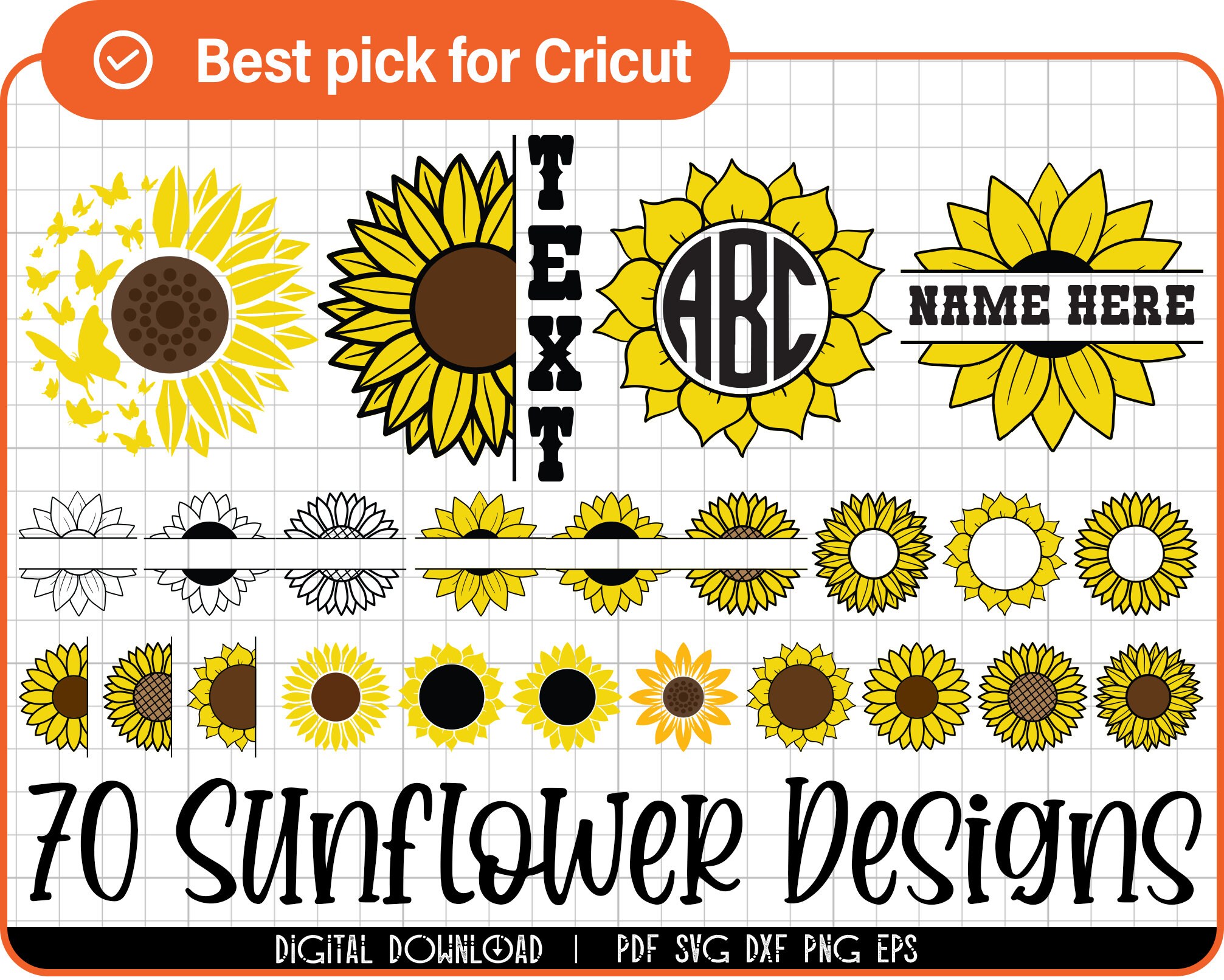 70 Sunflower SVG Bundle, Sunflower Monogram, Sunflower Png, Half ...