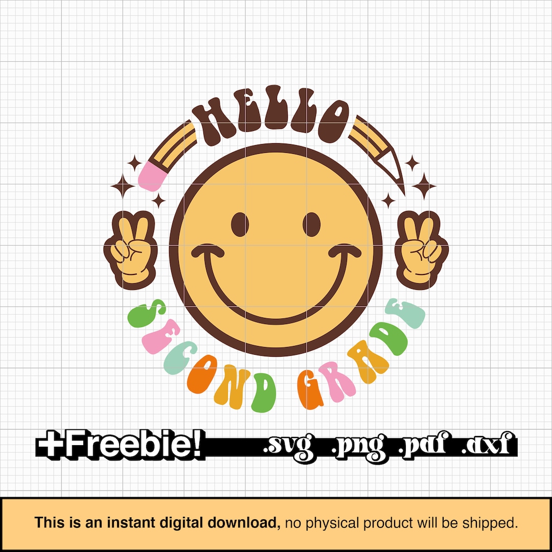 Hello Second Grade SVG, Back to School, Retro Smiley Face, Pencil SVG ...