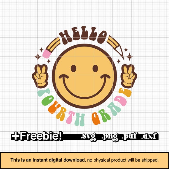 Hello Fourth Grade SVG Back to School Retro Smiley Face - Etsy