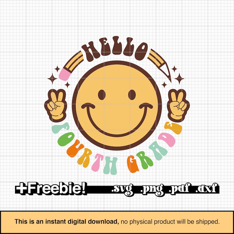 Hello Fourth Grade SVG Back to School Retro Smiley Face - Etsy