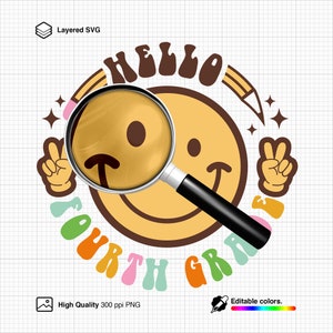 Hello Fourth Grade SVG, Back to School, Retro Smiley Face, Pencil SVG ...