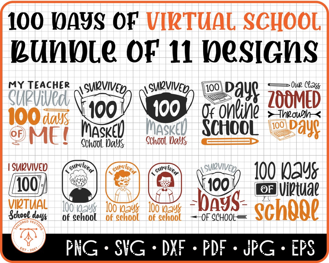 100 Days of Virtual School SVG Bundle, I Survived 100 Days, 100 Days of ...