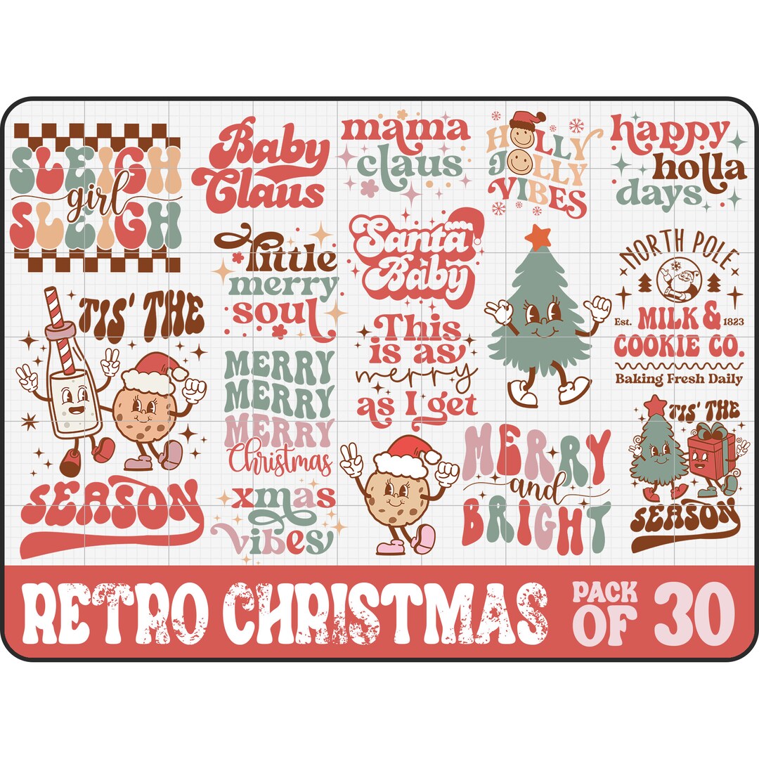 Retro Christmas Bundle Svg, Boho Christmas Svg Png Bundle, Groovy ...