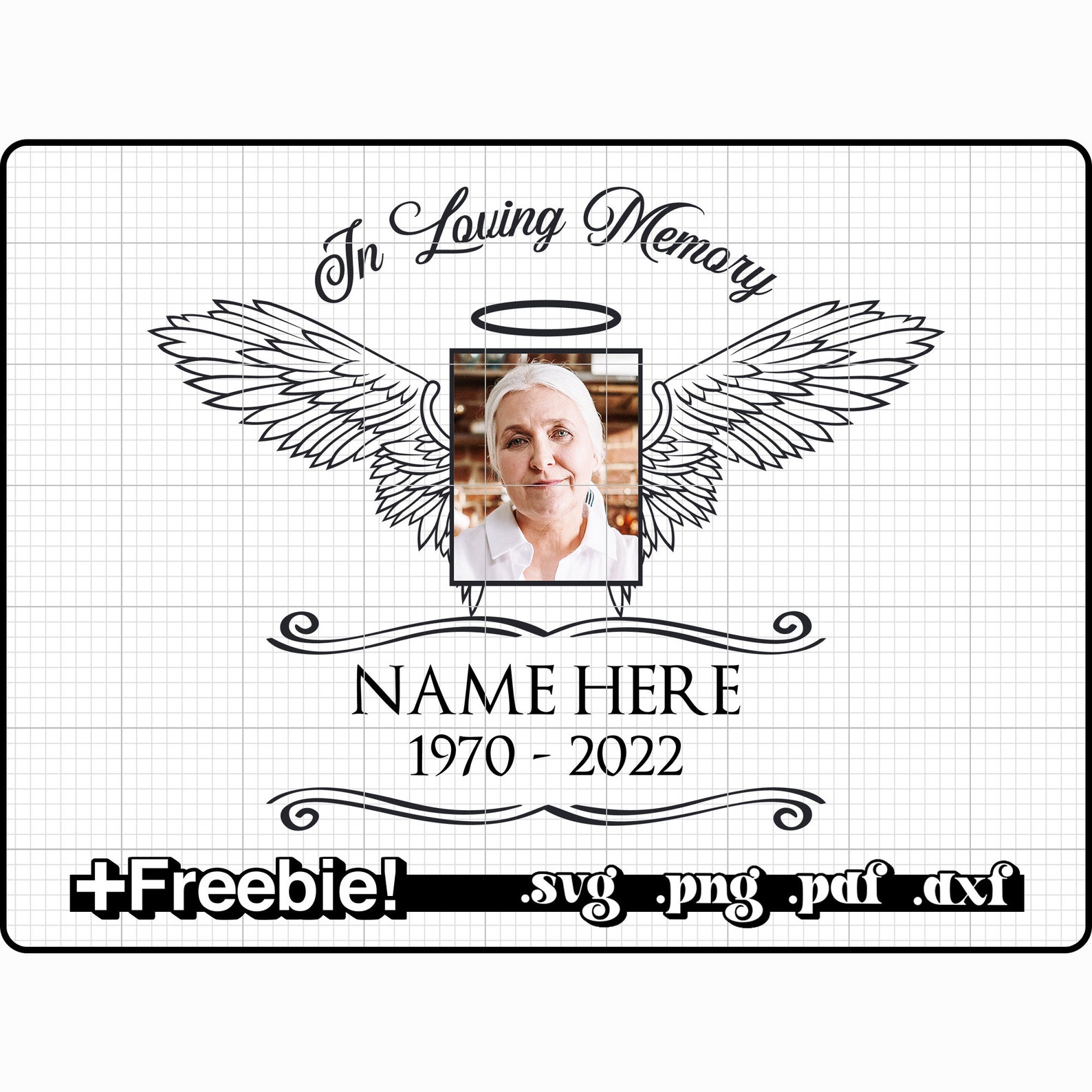In Loving Memory Angel Wings Customizable Frame With Name & Date SVG ...