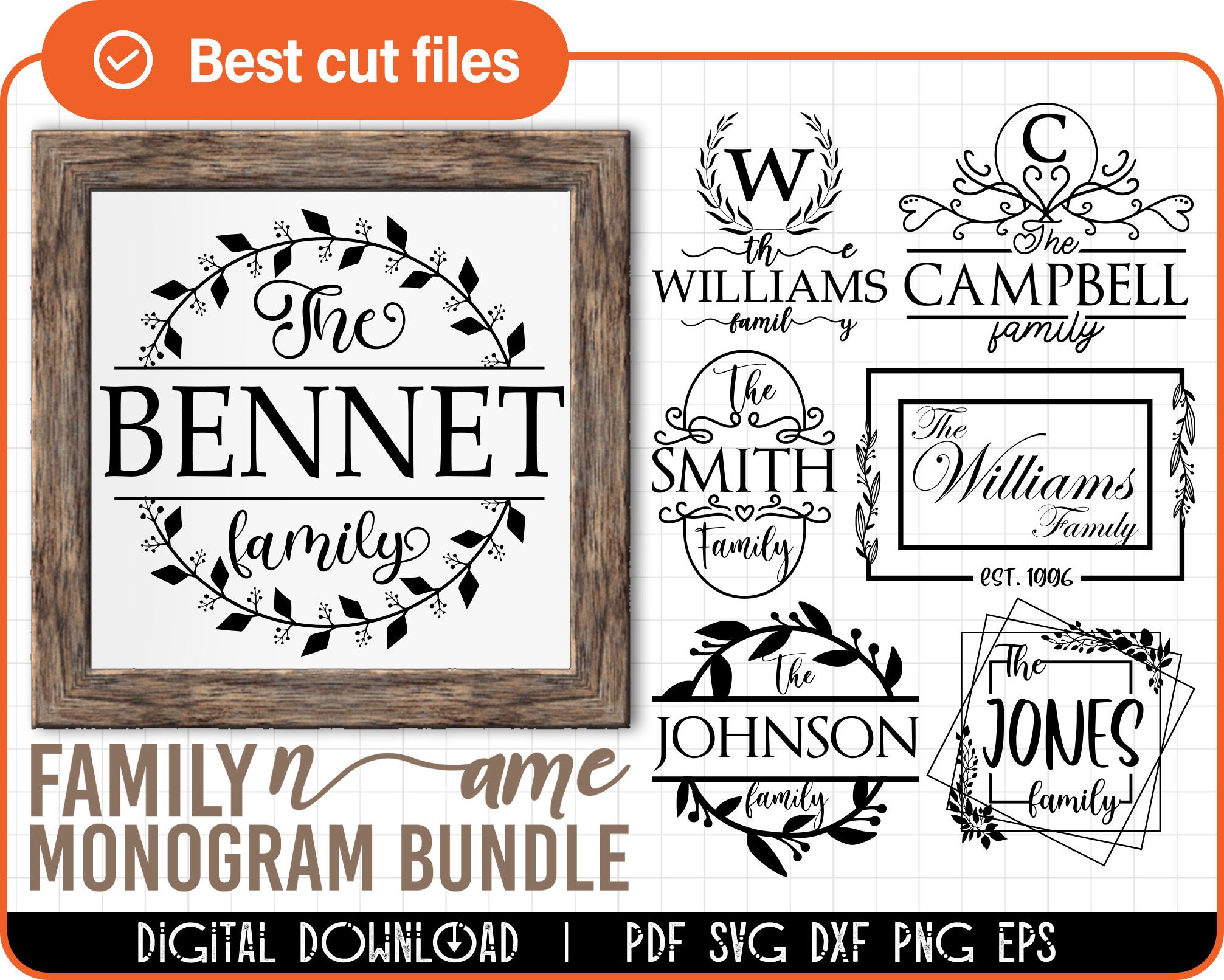 Family Name Monogram Svg Bundle Hand Drawn Wedding Monogram - Etsy