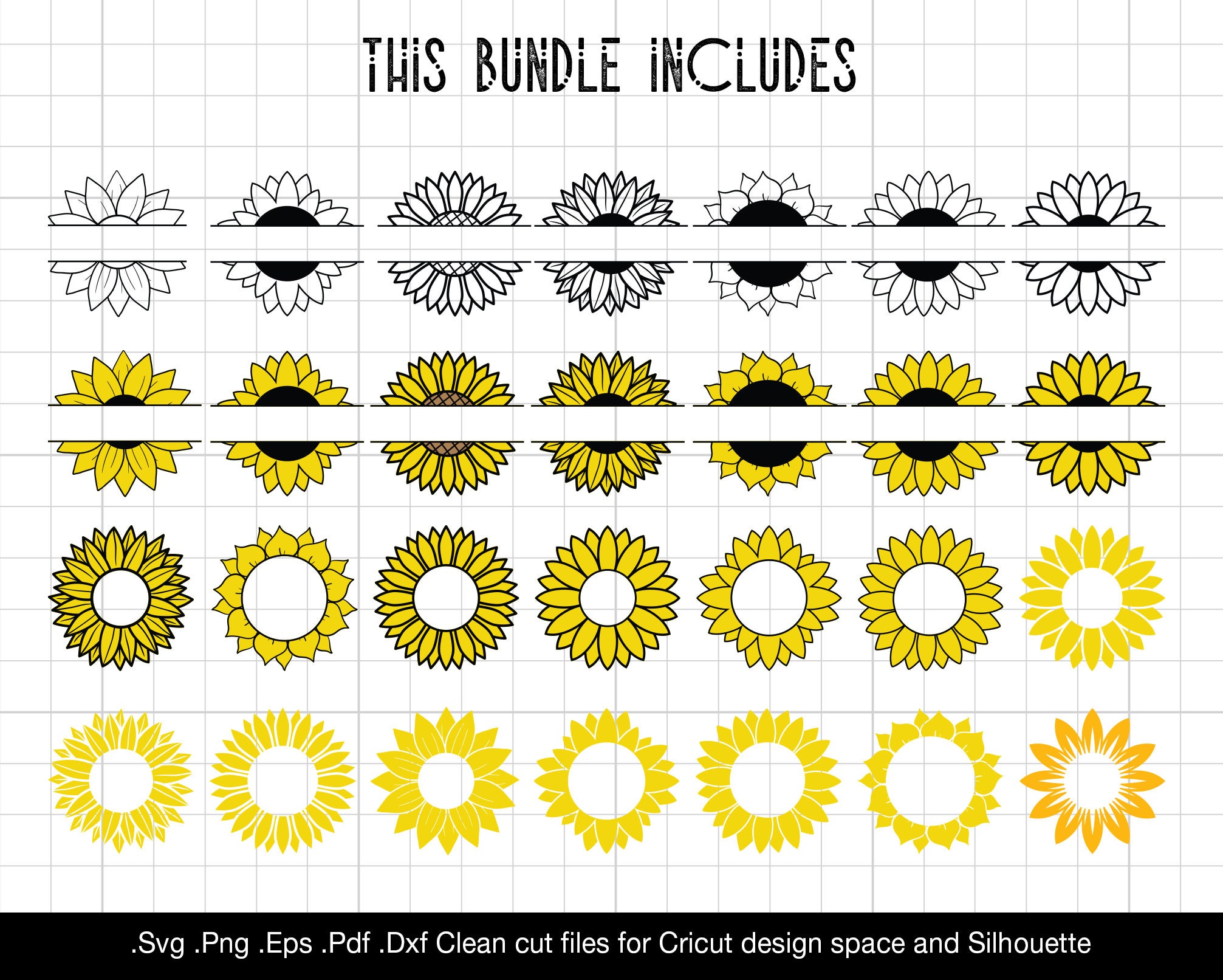 70 Sunflower SVG Bundle, Sunflower Monogram, Sunflower Png, Half ...