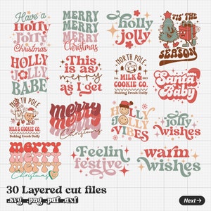 Retro Christmas Bundle Svg, Boho Christmas Svg Png Bundle, Groovy ...
