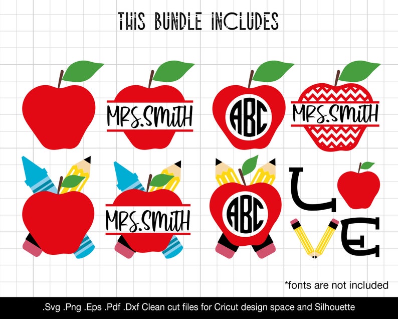 Apple Svg Bundle, Teacher SVG, Apple Split Monogram Svg, Pencils Svg ...