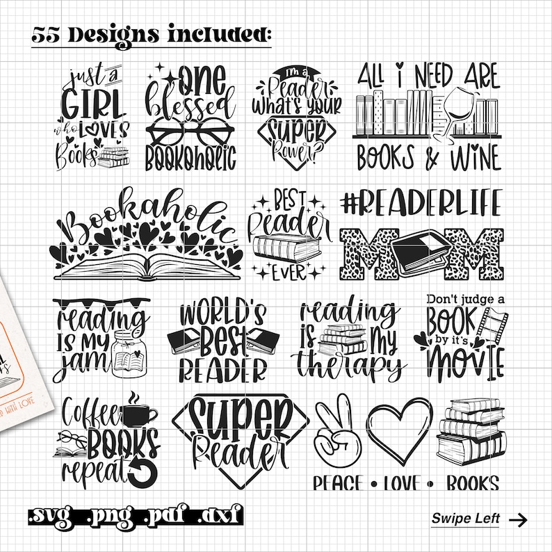 Reading Svg Bundle Book Lovers Svg Book Clipart Librarian - Etsy