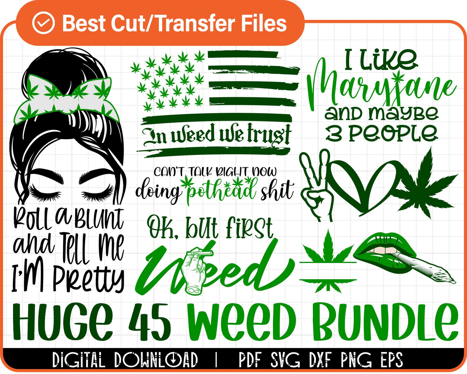 45 Weed Funny Sayings & Clip Arts SVG Bundle for Stoners SVG | Etsy UK