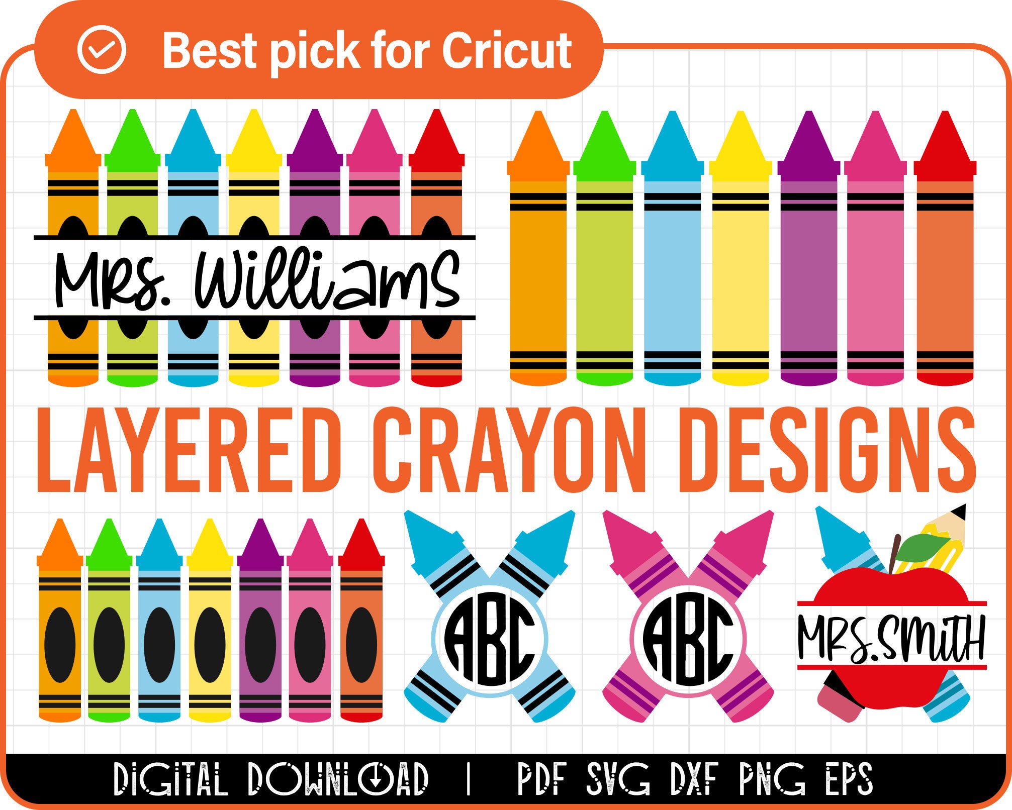 Crayon Split Monogram Svg Bundle Crayon Svg Teacher Svg - Etsy Canada