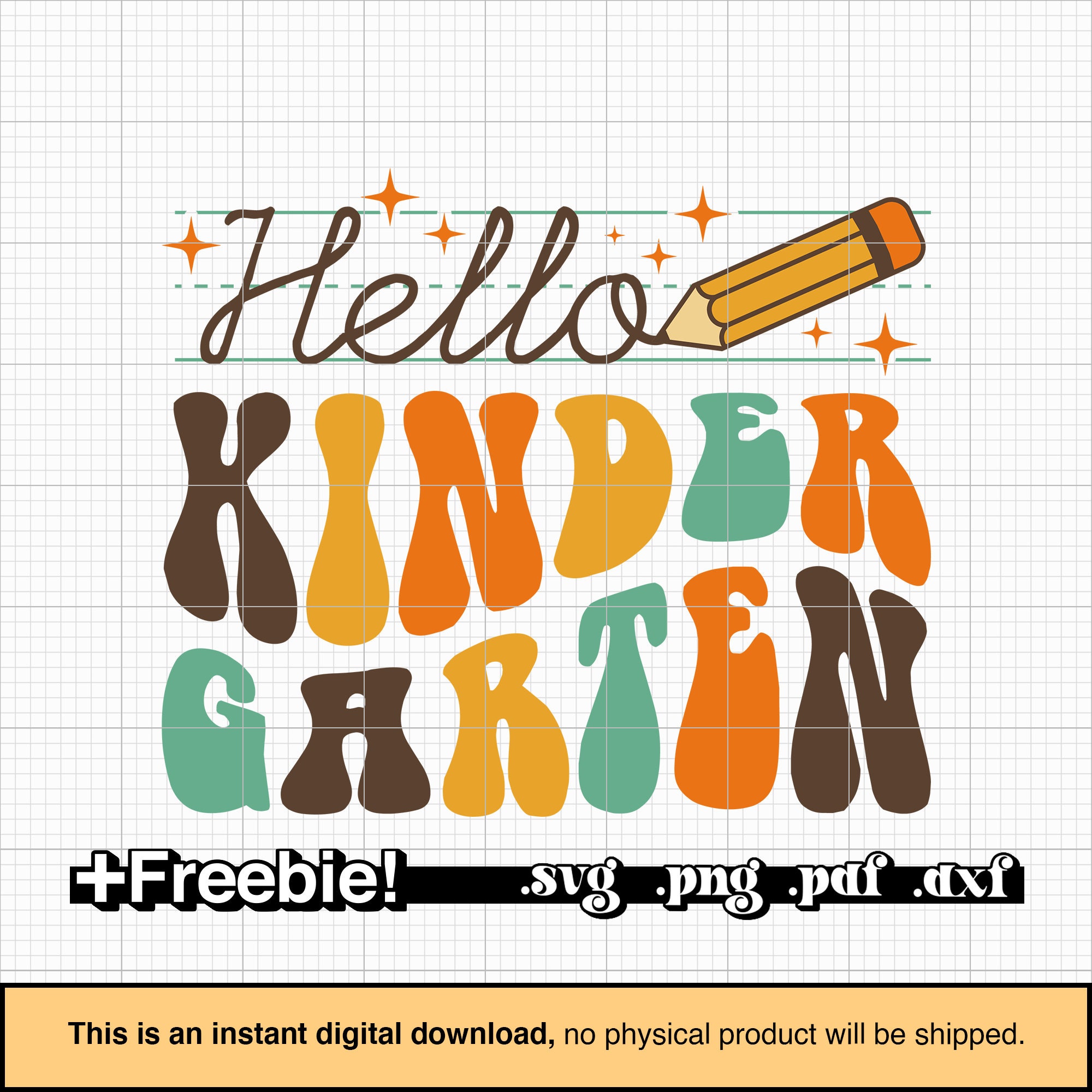 Hello Kindergarten SVG Back to School Retro Wavy Design - Etsy