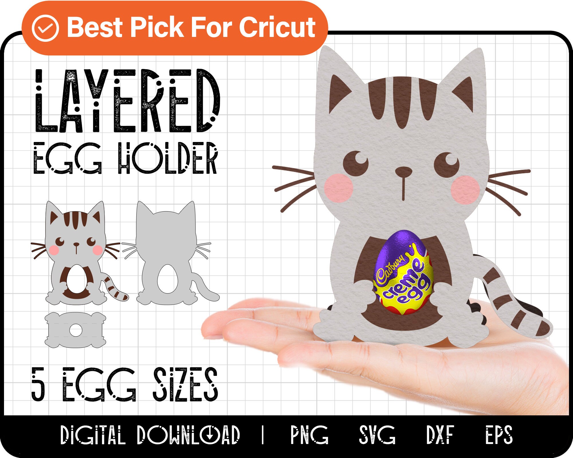 Cat Easter Egg Holder Svg File for Cricut, Easter Egg Svg, Easter ...
