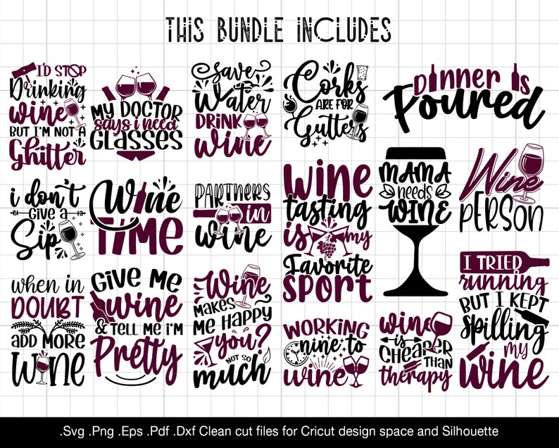 Wine SVG Bundle, Wine Glass Designs Svg, Wine Glasses Decal, Wine Svg for Shirts, Drinking ...