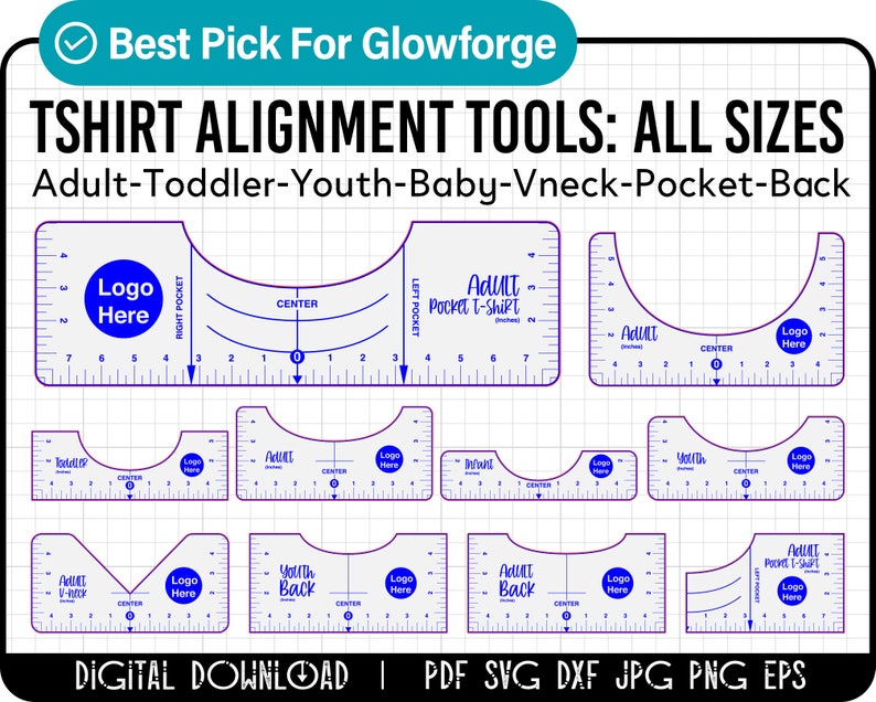 Glowforge Tshirt Ruler SVG Bundle- Decal Centering Tool, T-shirt ...