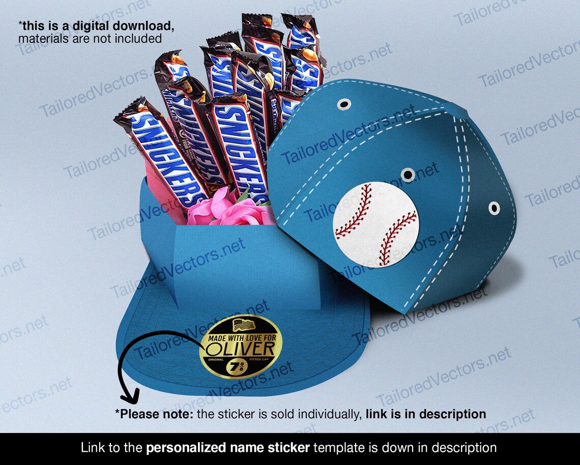 Baseball Cap Gift Box SVG PDF Template, Valentine Favor Box for Kids ...