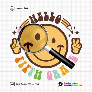 Hello Fifth Grade SVG, Back to School, Retro Smiley Face, Pencil SVG ...