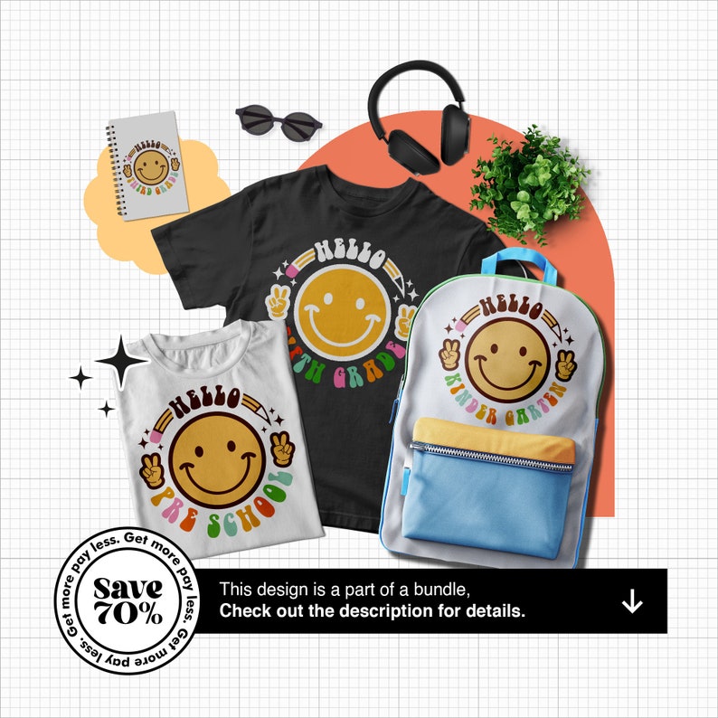 Hello Fourth Grade SVG Back to School Retro Smiley Face - Etsy