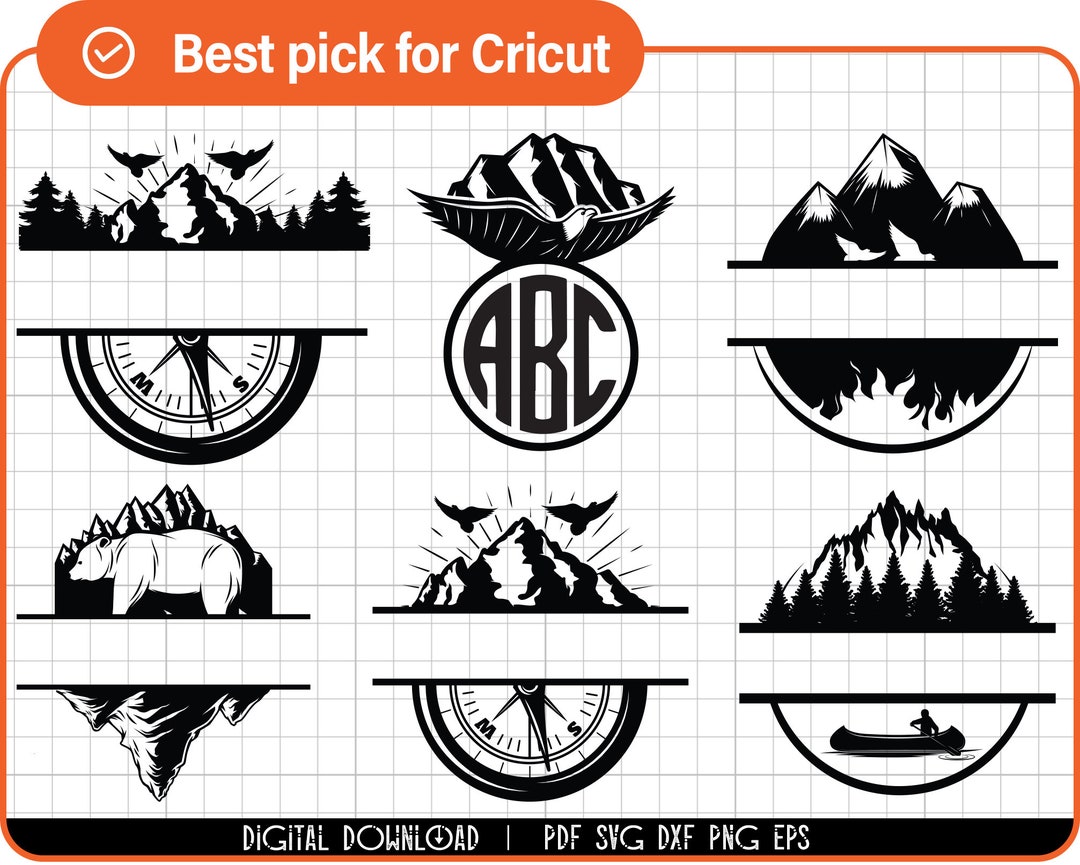 Mountain Split Monogram Svg Bundle, Mountain Svg, Mountains Svg ...