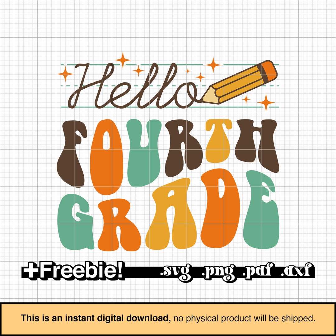 Hello Fourth Grade SVG, Back to School, Retro Wavy Design, Pencil SVG ...