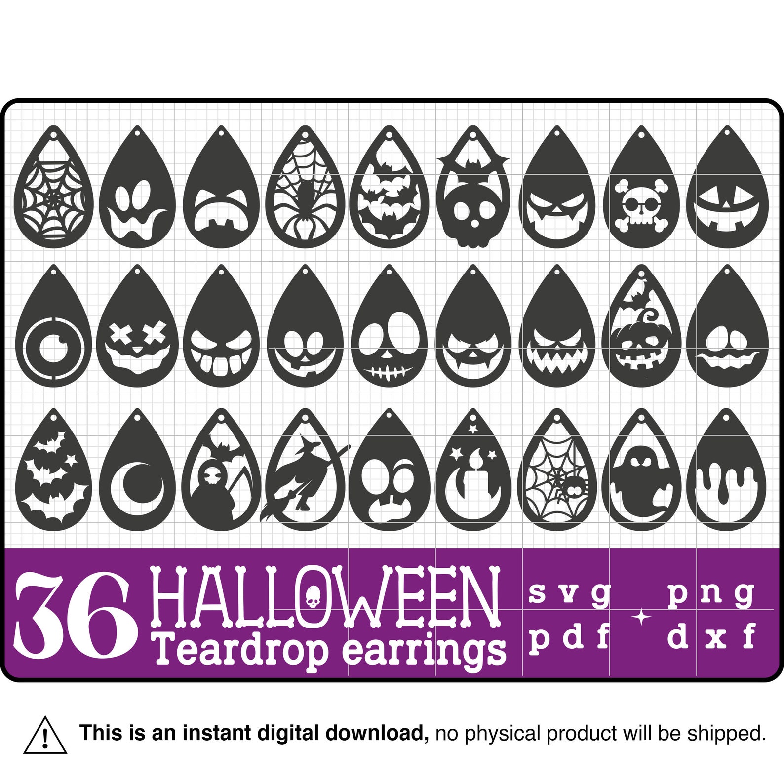 36 Halloween Earrings SVG Bundle, Tear Drop, Earrings Svg, Leather ...