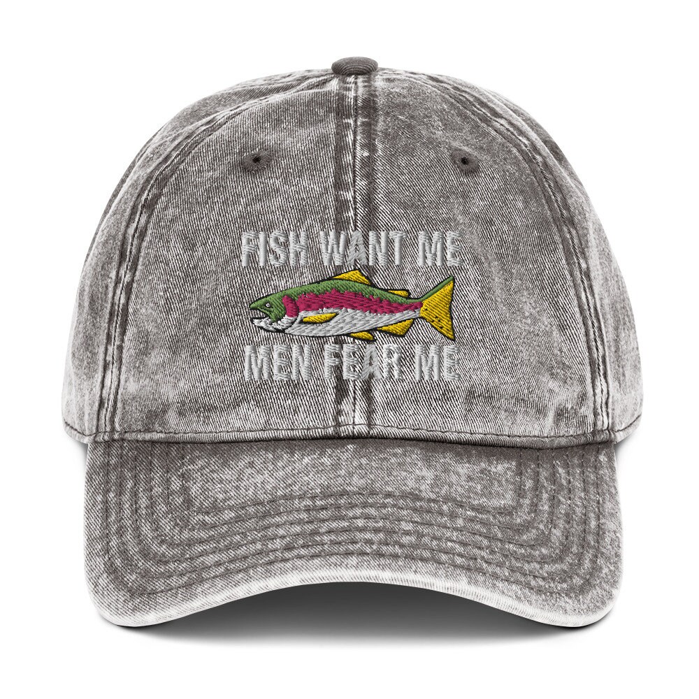 Fish Want Me Men Fear Me Embroidered Vintage Cotton Twill - Etsy