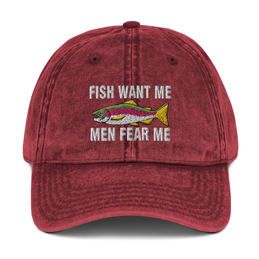 Fish Want Me Men Fear Me Embroidered Vintage Cotton Twill - Etsy